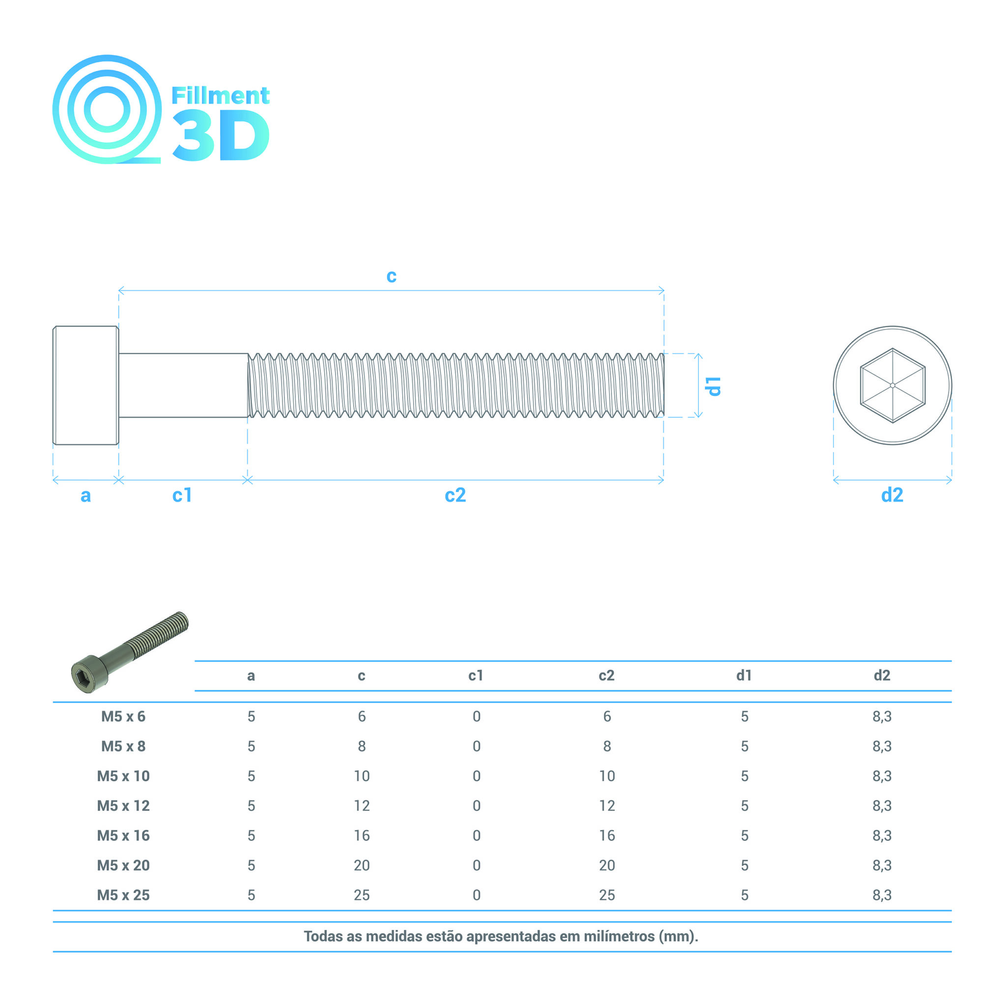 ISO 7380 A2 M8: Parafuso Sextavado em Aço Inox